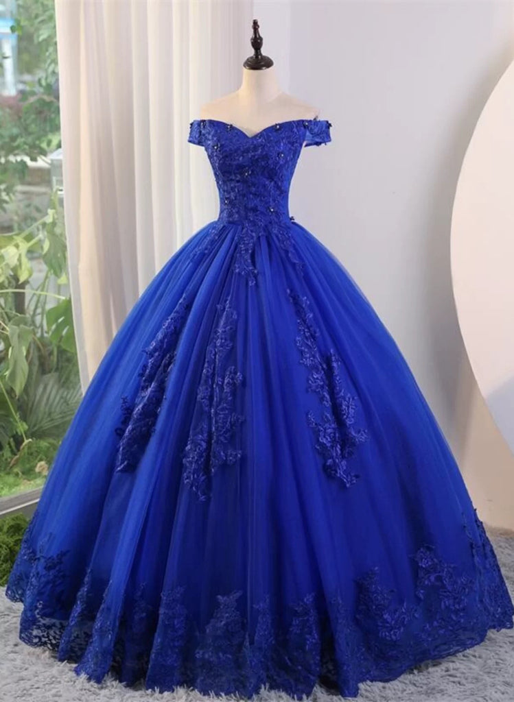 Royal Blue Ball Gown Tulle with Lace Applique Prom Dress,Royal Blue Sw ...