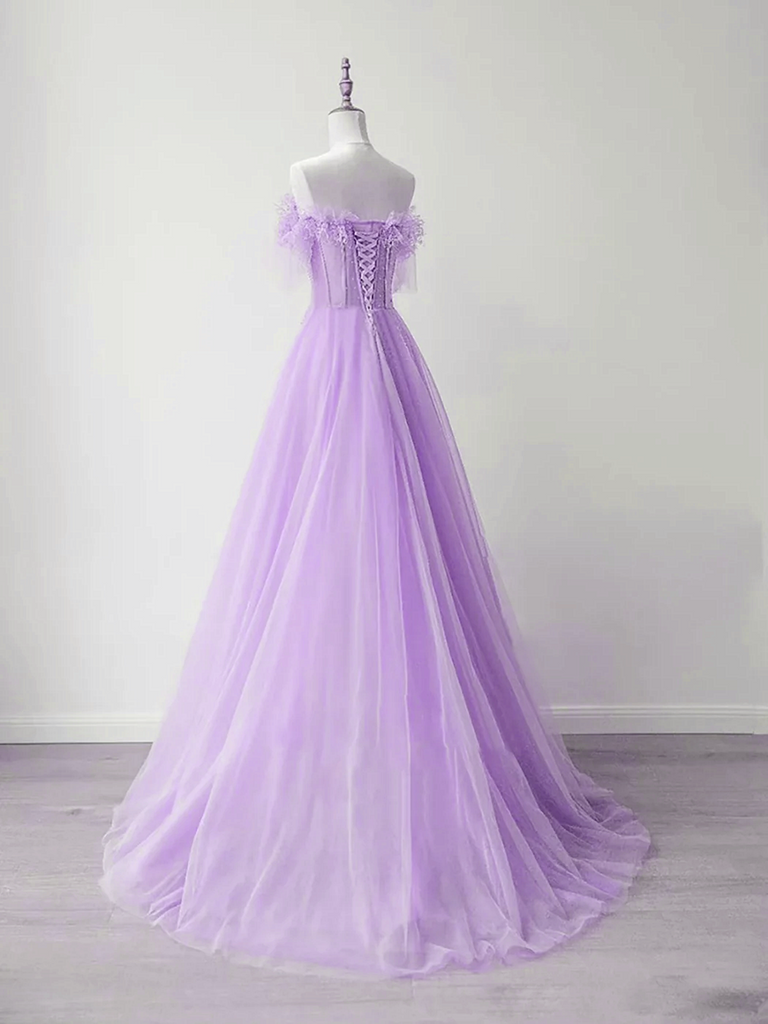 Light Purple A-line Sweetheart Tulle Formal Dress, Light Purple Long P ...