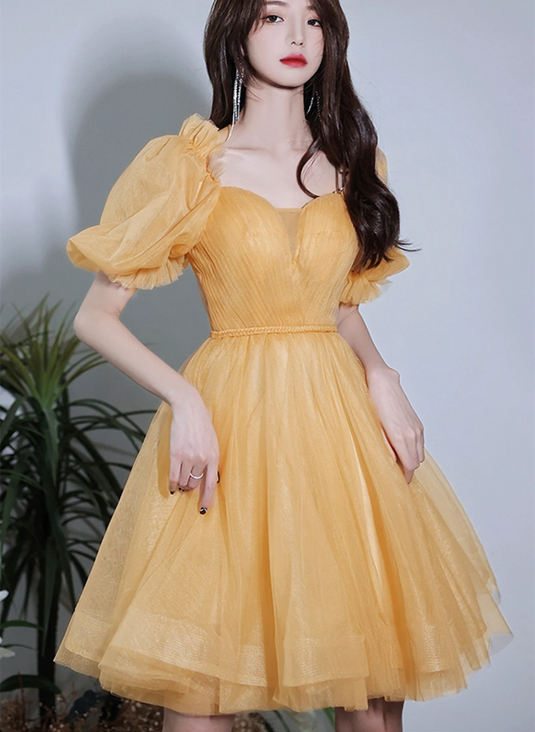 Lovely Yellow Tulle Short Party Dresss, Yellow Short Homecoming Dress ...
