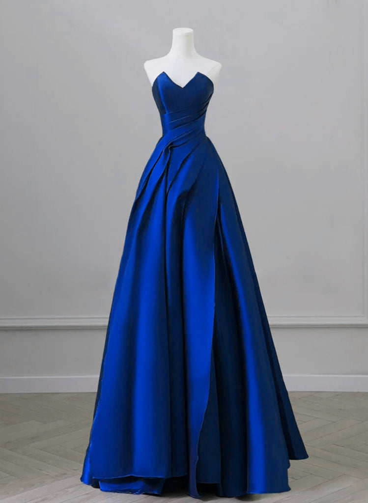 Royal Blue Satin A-line Simple Long Party Dress, Royal Blue Prom Dress ...