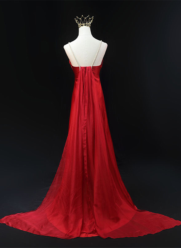 Red Soft Satin Long Party Dress Evening Dress, Red A-line Formal Dress ...