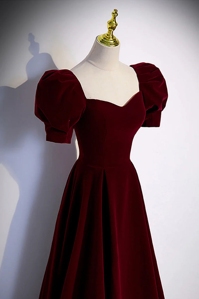 Beautiful Wine Red A-line Velvet Long Party Dress, Wine Red Prom Dress ...