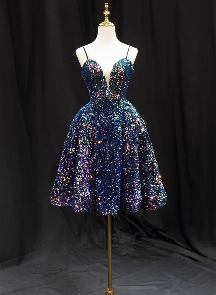 Sequins V-neckline Short Straps Homecoming Dress, Short Sequins Prom D ...