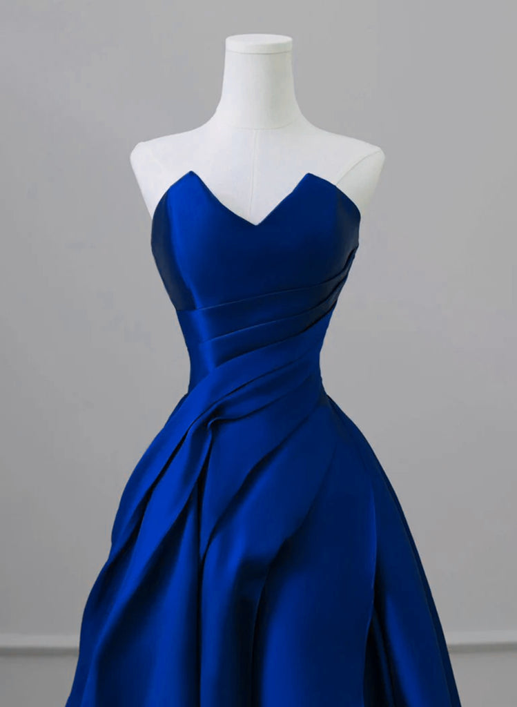 Royal Blue Satin A-line Simple Long Party Dress, Royal Blue Prom Dress ...