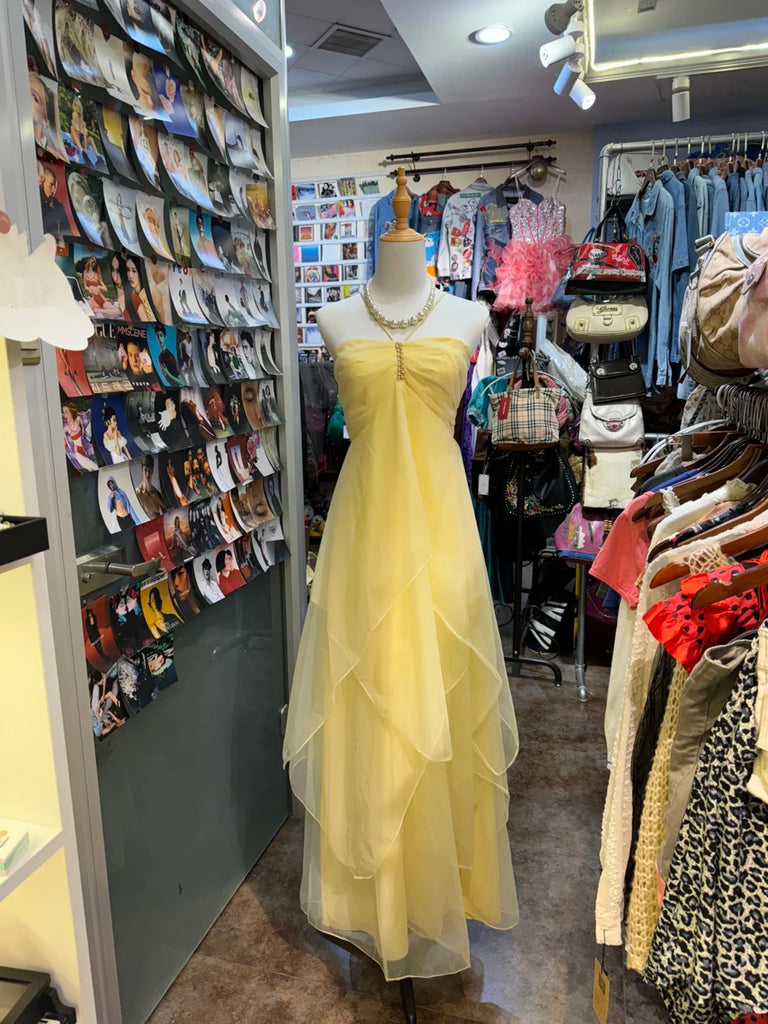 Light Yellow Chiffon Long Party Dress, A-line Light Yellow Simple Even ...