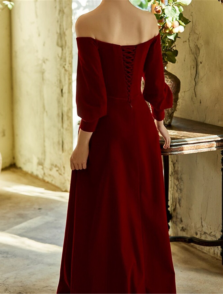 Red off Shoulder Spandex Long Formal Dress, Red A-line Elegant Prom Dr ...