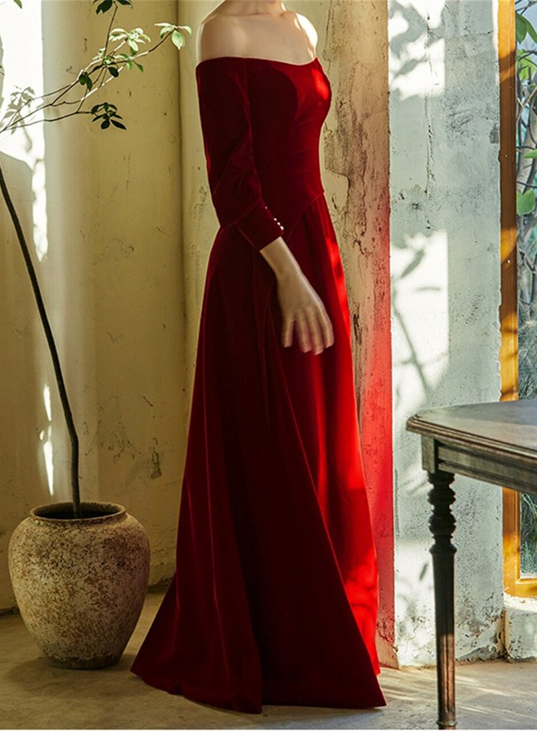 Red off Shoulder Spandex Long Formal Dress, Red A-line Elegant Prom Dr ...