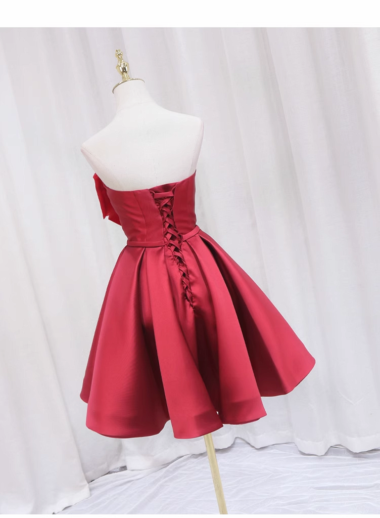 Red Satin Short Prom Dress Party Dress, Lovely Red Knee Length Homecom ...