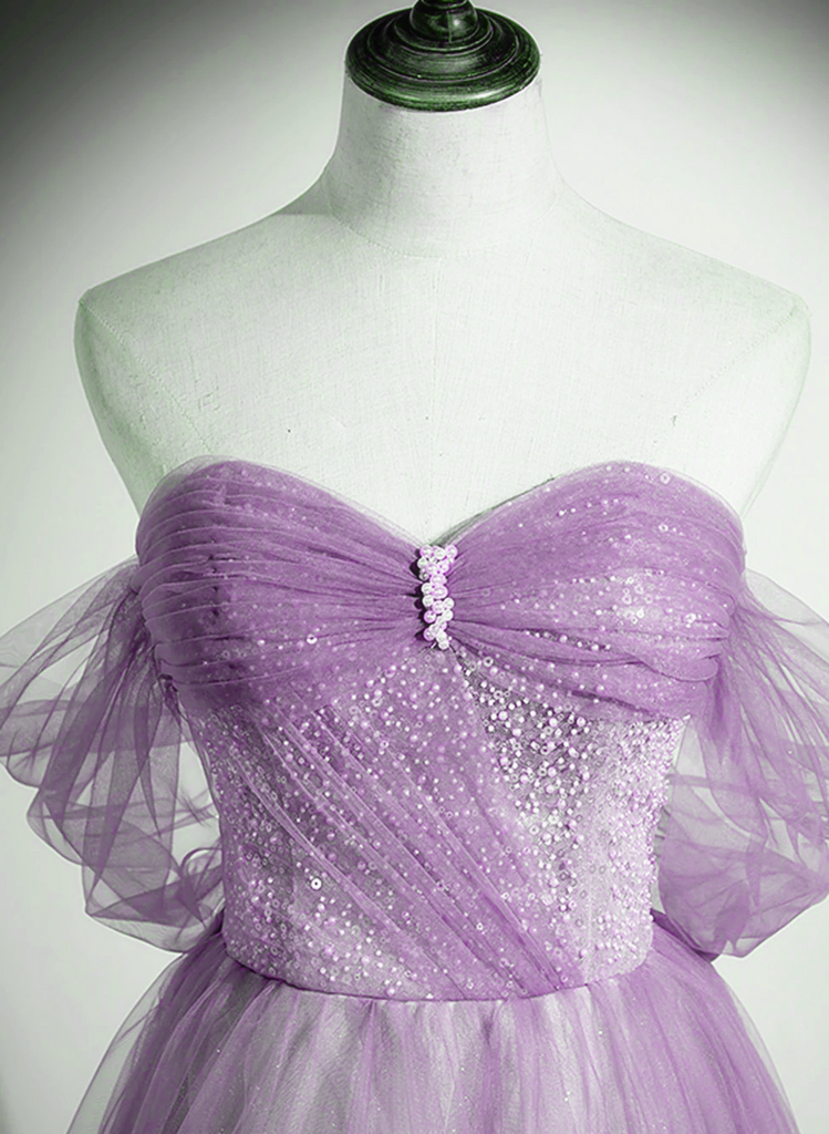 A-line Light Purple Beaded Sweetheart Evening Dress, Light Purple Prom ...