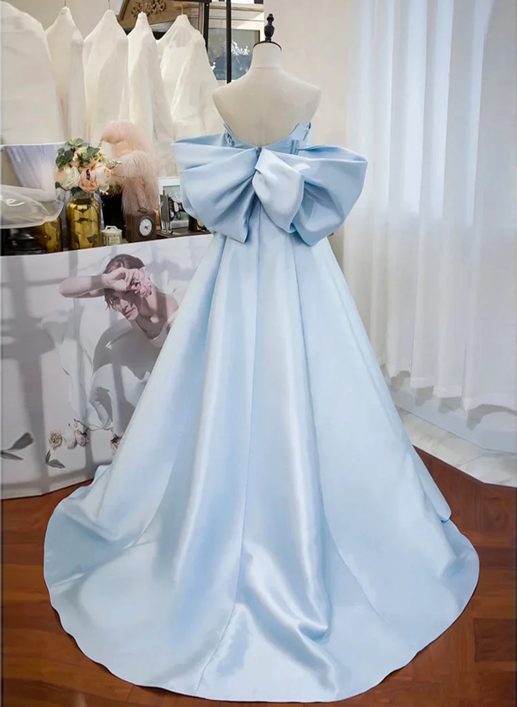 Blue Satin Off Shoulder Long Formal Dress, Blue Long Evening Dress Pro ...