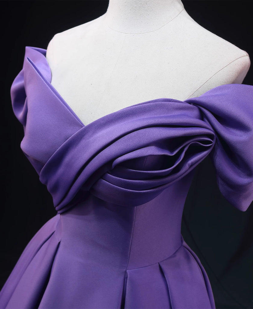 Purple Satin Simple Off Shoulder Evening Dress, Purple Long Prom Dress ...