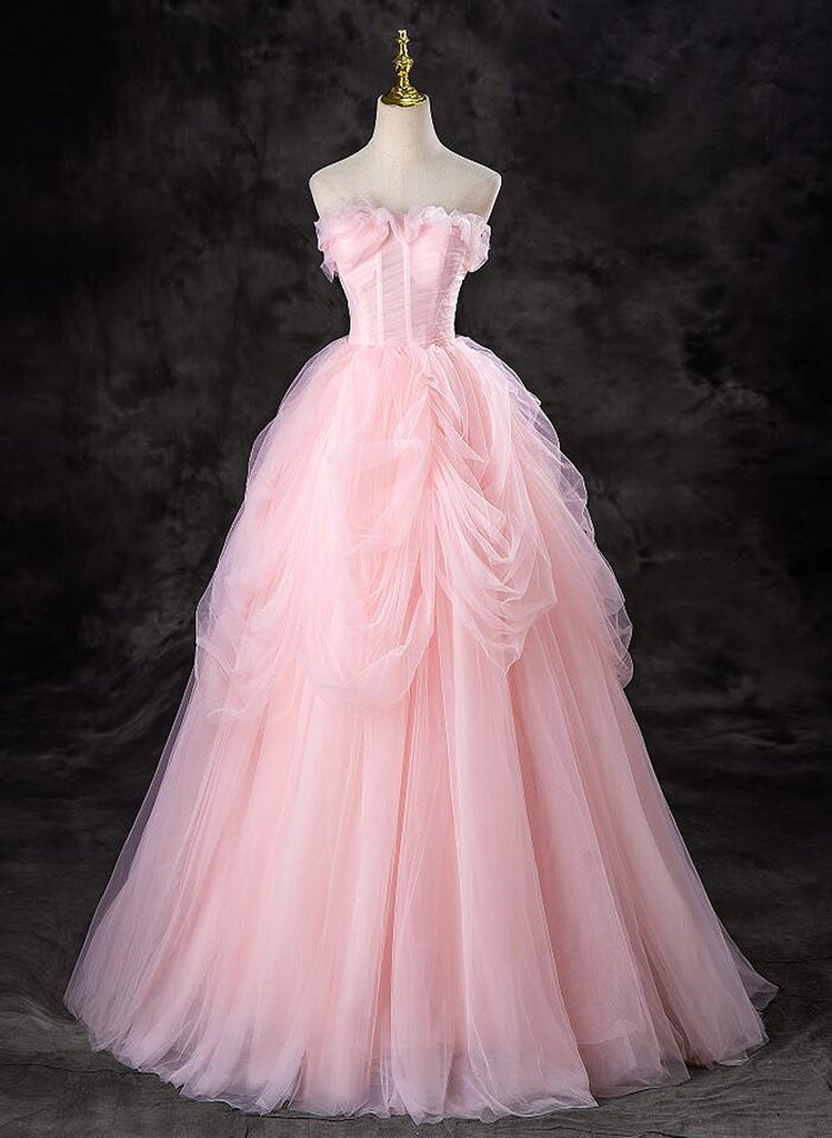 Pink Tulle Long Party Dress Evening Dress, Pink Sweet 16 Dress – Cutedressy