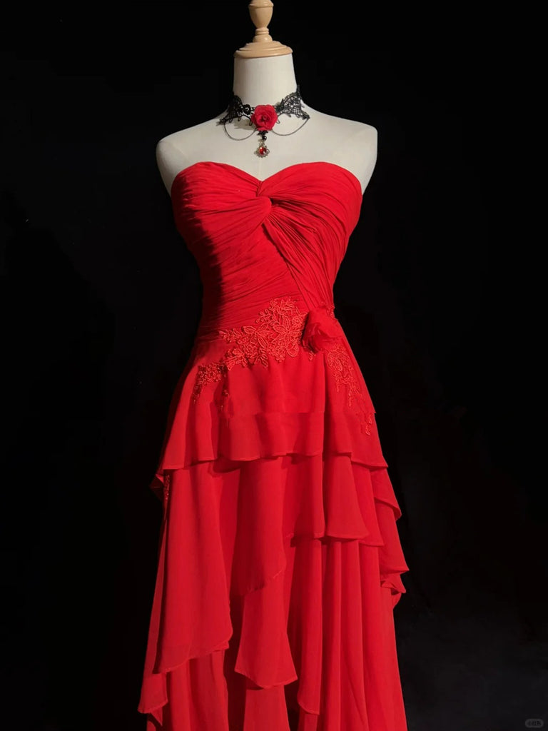 Red High Low Chiffon Layers Long Prom Dress, Red High Low Party Dress ...