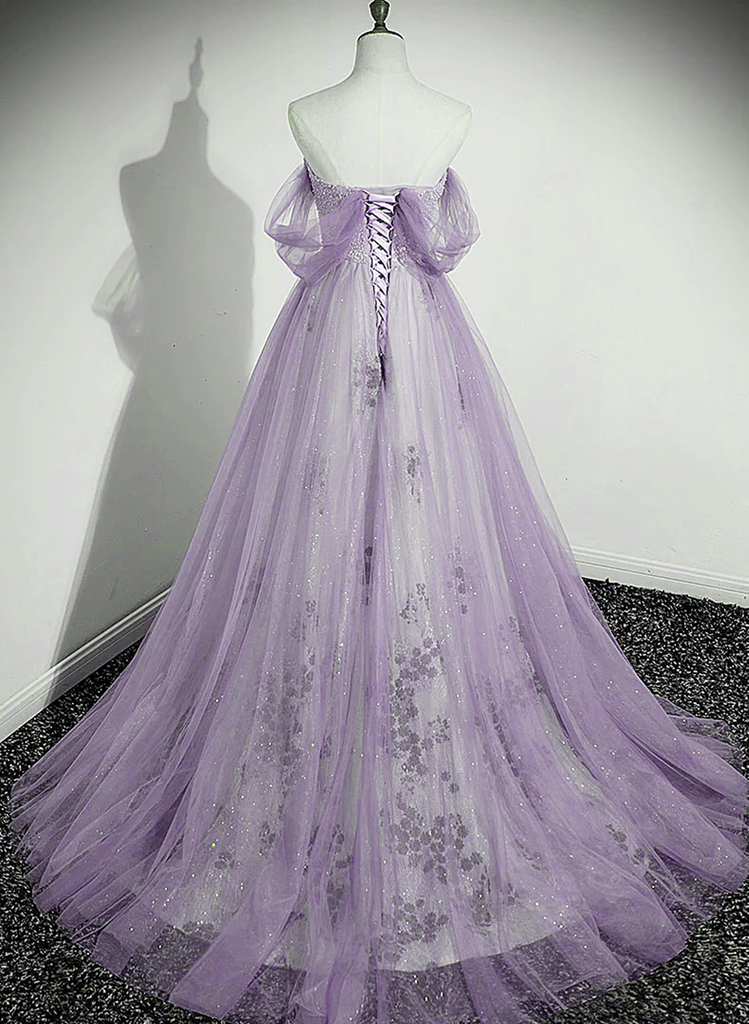 A-line Light Purple Beaded Sweetheart Evening Dress, Light Purple Prom ...