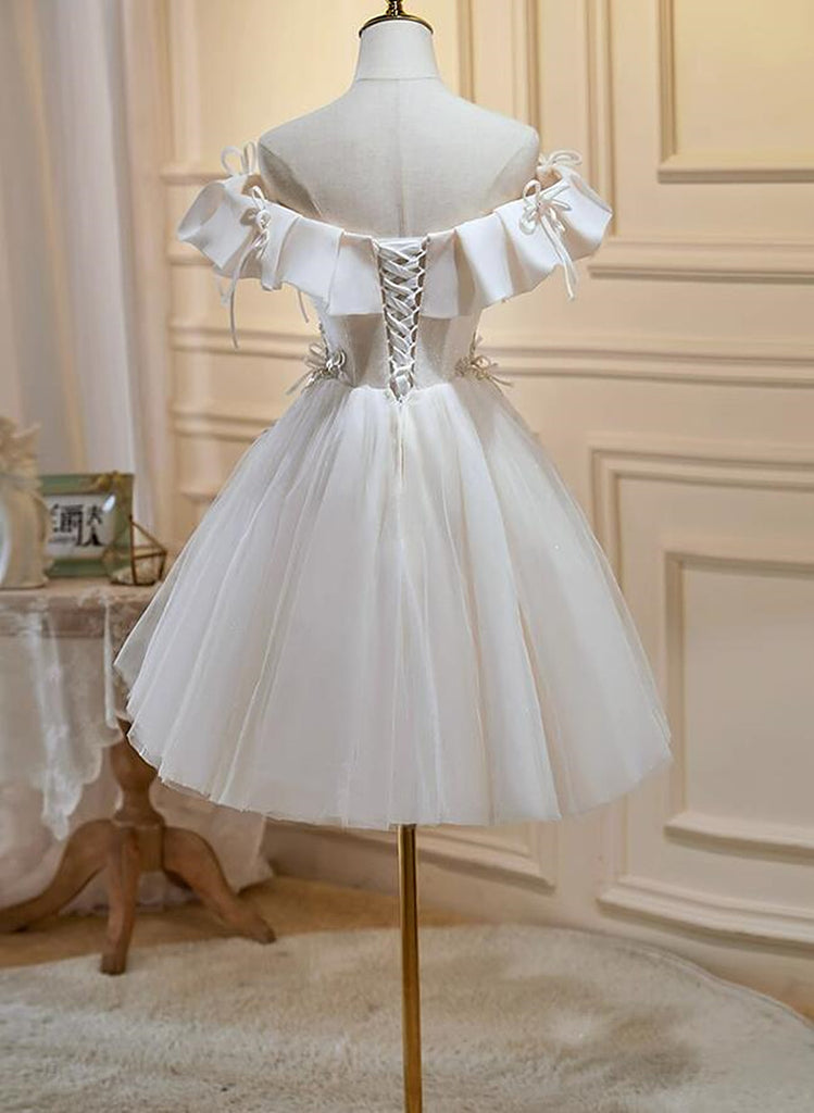 Lovely Ivory Tulle Off Shoulder Prom Dress, Ivory Graduation Dress Hom ...