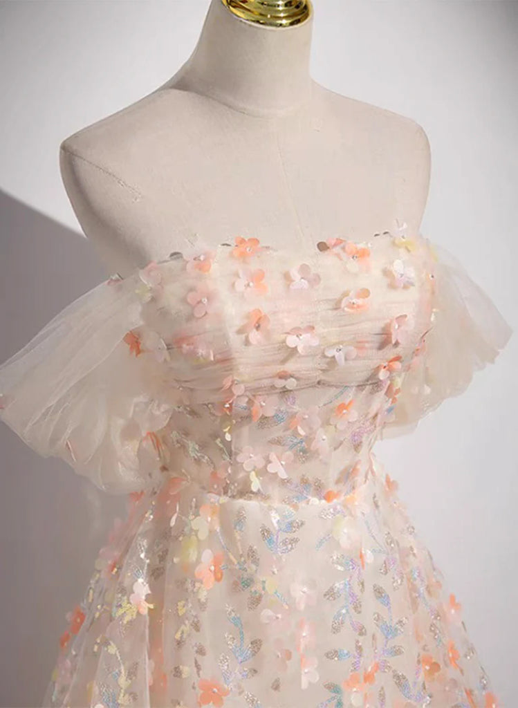 Beautiful A-line Off Shoulder Flowers Lace Formal Dress, Long Prom Dre ...