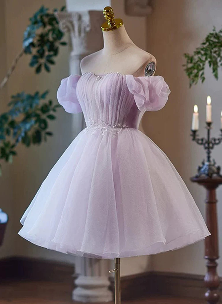 Cute Tulle Light Purple Off Shoulder Party Dress, Light Purple Homecom ...