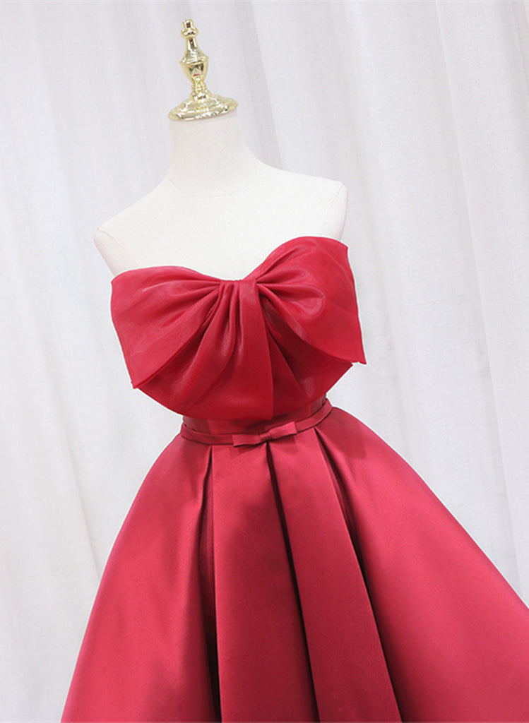 Red Satin Short Prom Dress Party Dress, Lovely Red Knee Length Homecom ...