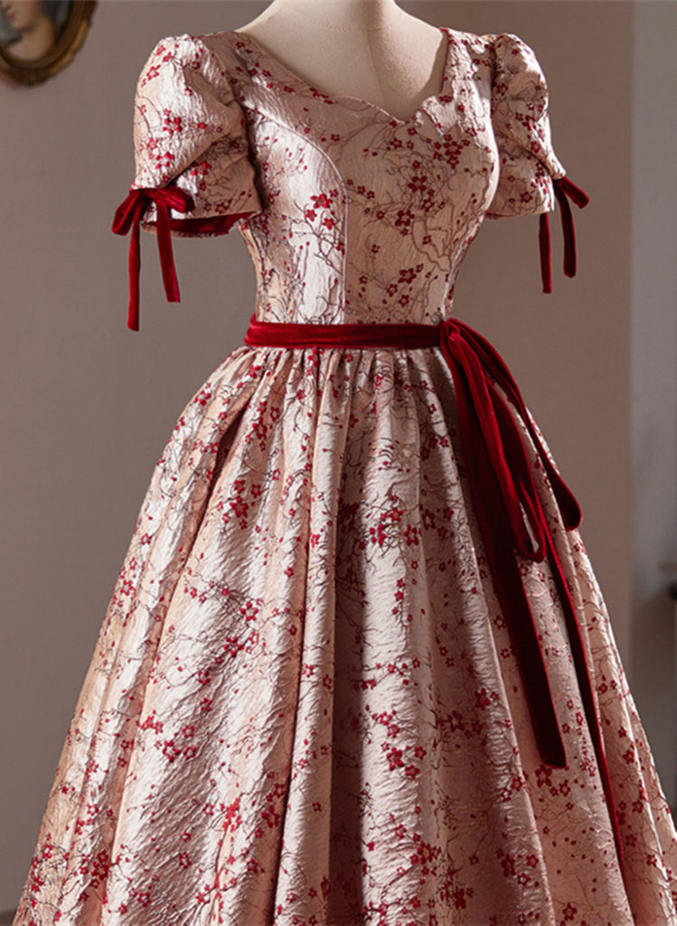 Cute Short Floral Satin Party Dress Homecoming Dress, Satin Evening Dr ...