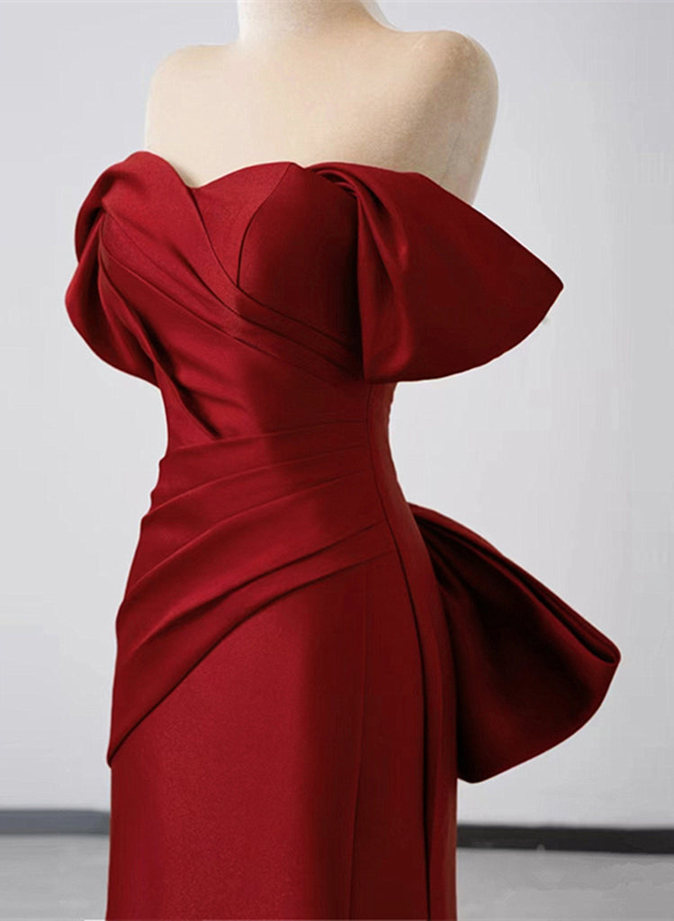 Wine Red Off Shoulder Mermaid Long Party Dress, Wine Red Evening Dress ...