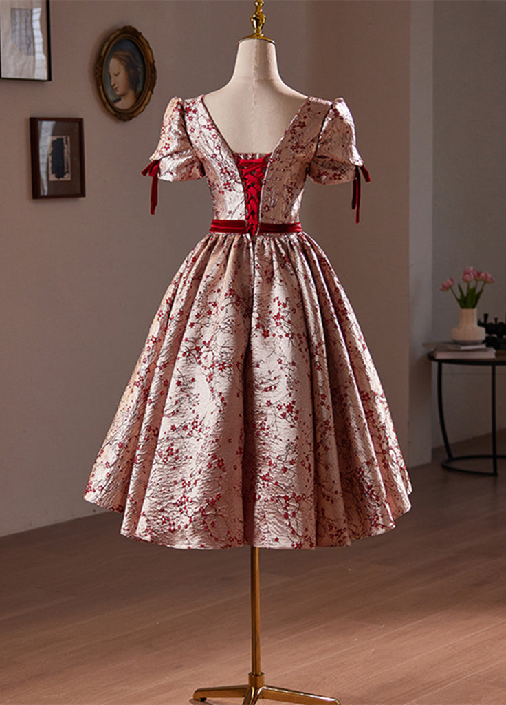 Cute Short Floral Satin Party Dress Homecoming Dress, Satin Evening Dr – Cutedressy