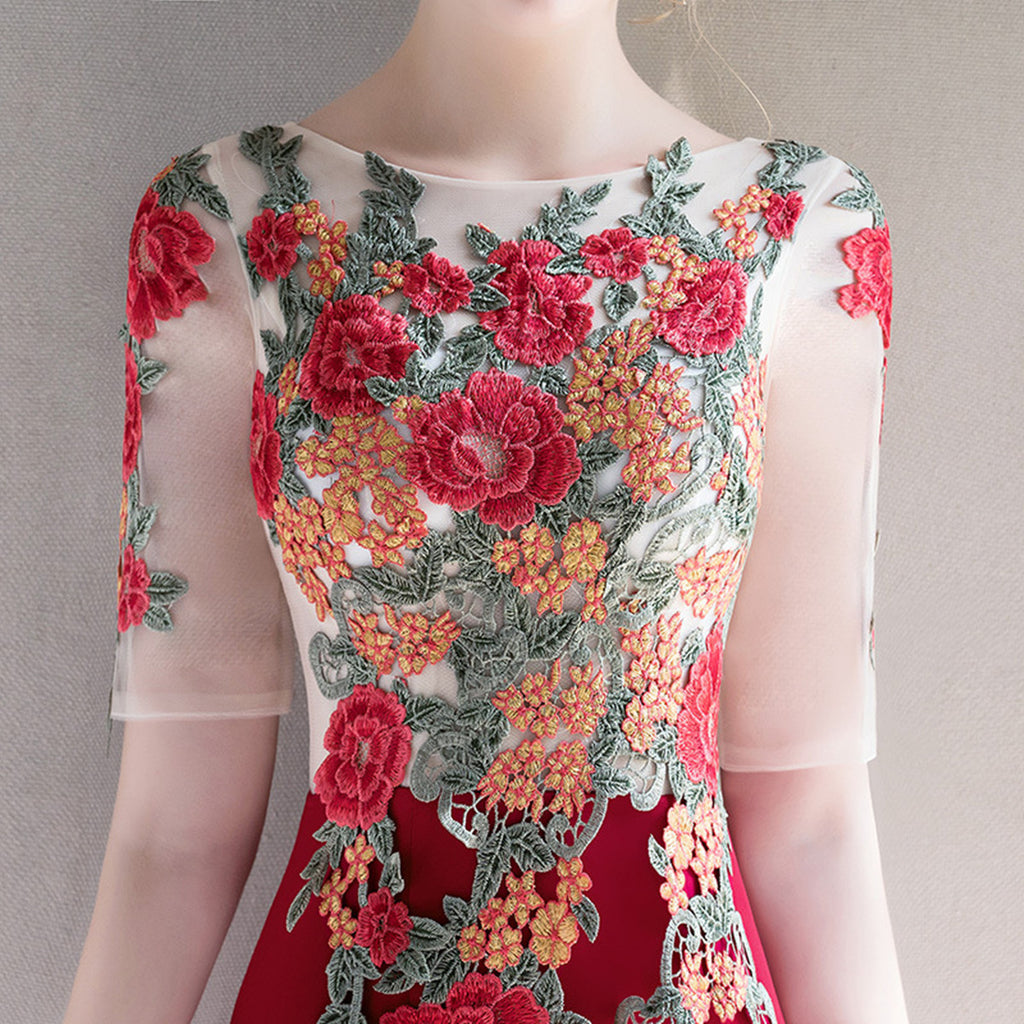 Red Mermaid Round Neckline Long Party Dress, Red Long Evening Dress Pr ...