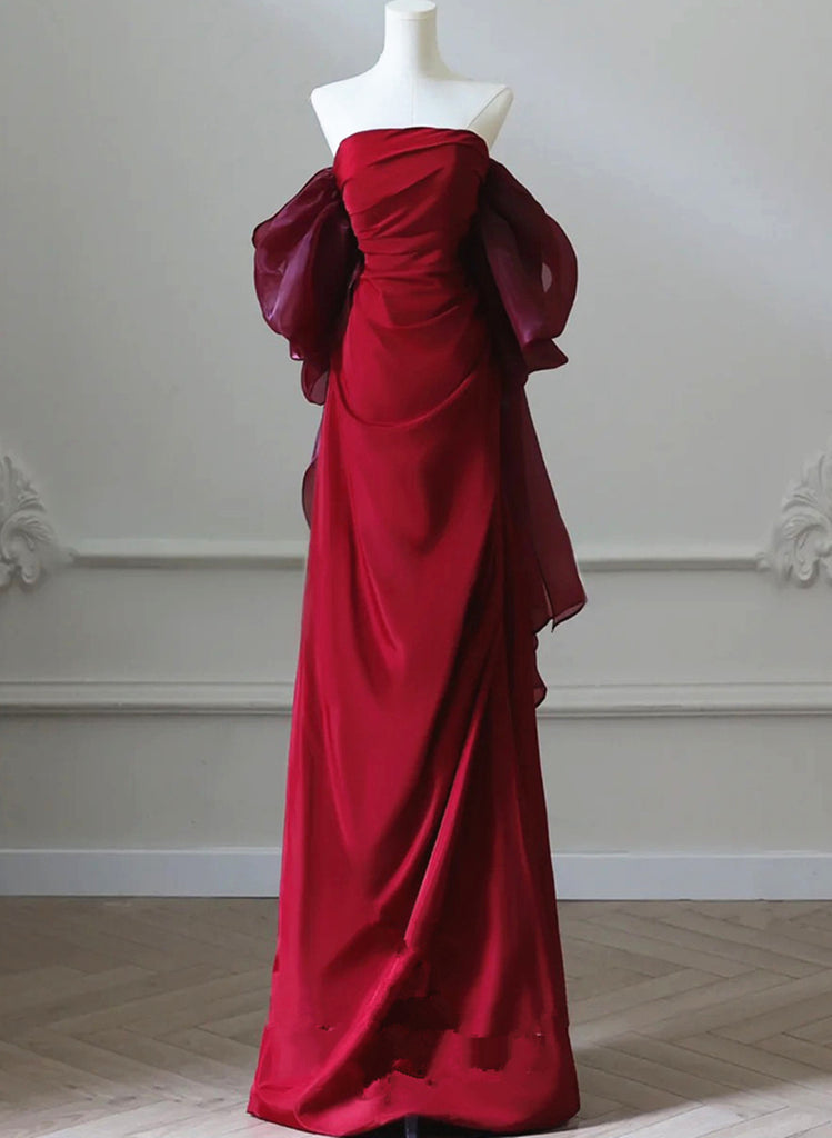 Wine Red Unique Red Scoop Long Prom Dress, Wine Red Long Evening Dress ...
