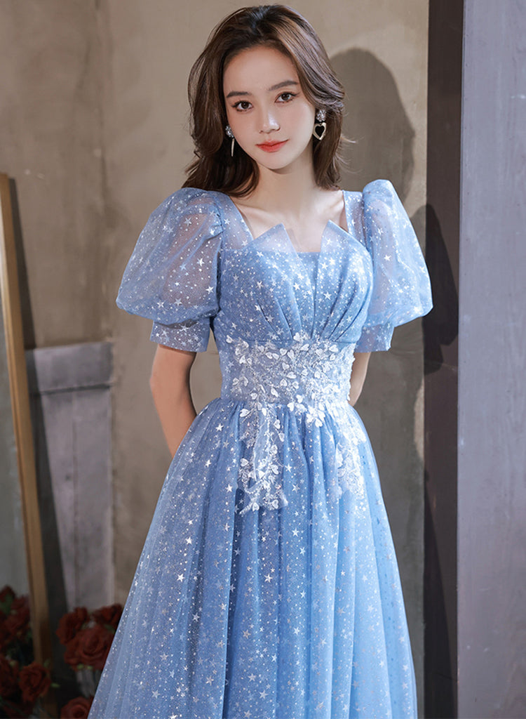 Light Blue Tulle A-line Floor Length Formal Dress, Light Blue Evening ...