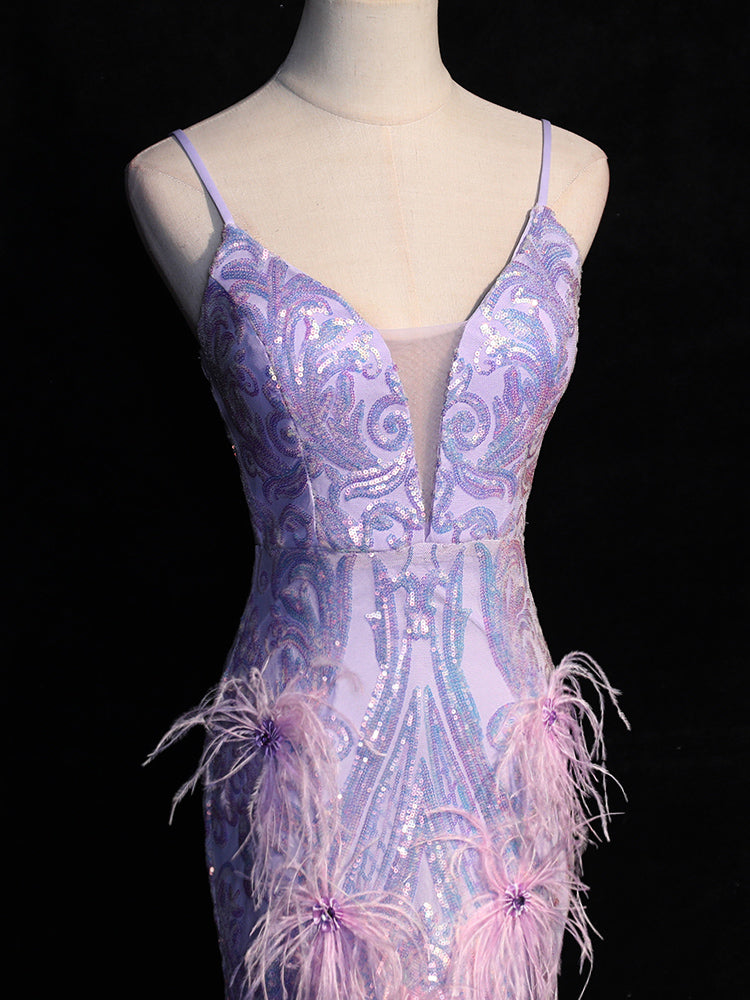 Light Purple Sequins Mermaid Long Party Dress, Light Purple Evening Dr ...
