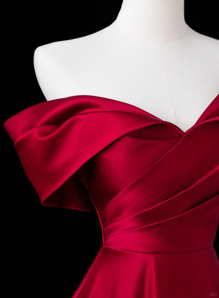 Wine Red Satin A-line Prom Dress, Wine Red Evening Dress Formal Dress ...