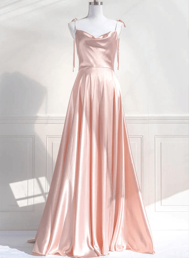 A-line Pink Satin Straps Sweetheart Prom Dress, Pink Satin Party Dress ...