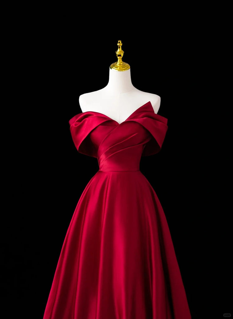 Wine Red Satin A-line Prom Dress, Wine Red Evening Dress Formal Dress ...
