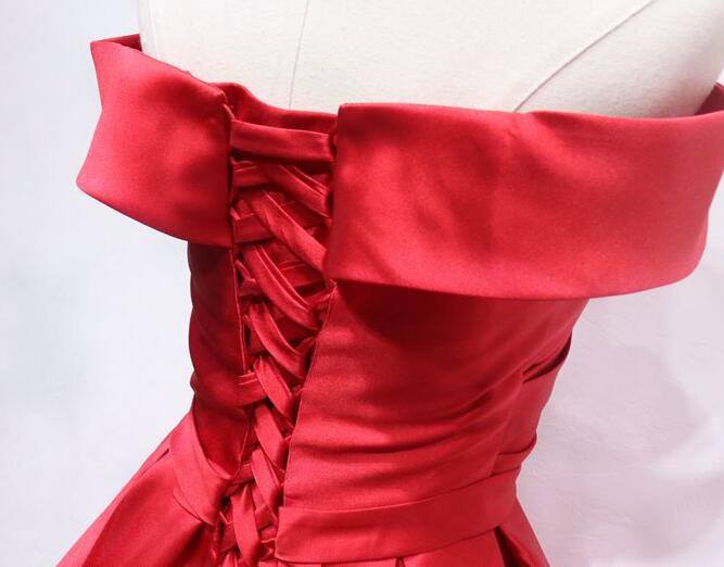 Red Satin Off Shoulder Short Party Dress, Red Homecoming Dress Prom Dr ...