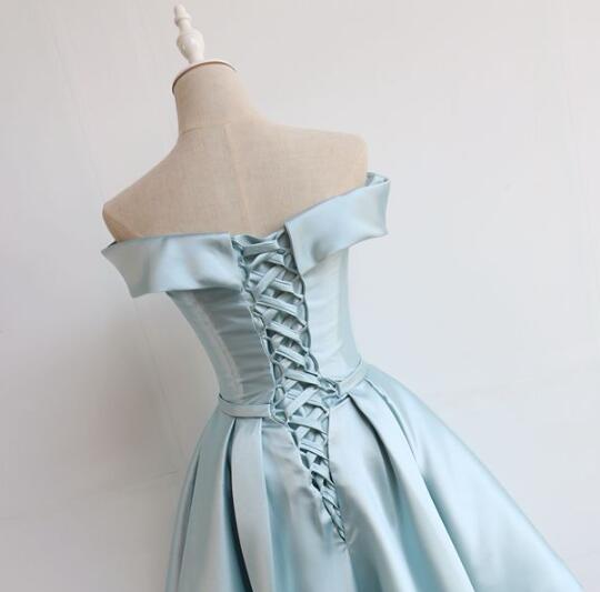 Cute Satin Short Off the Shoulder Party Dress, Knee Length Formal Dres ...