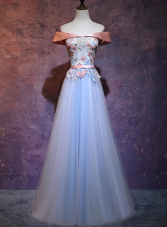 Beautiful Light Blue Off Shoulder Party Dress, Blue Prom Dress – Cutedressy
