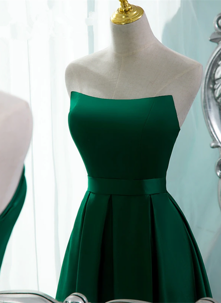 Green Simple Satin Long Prom Dress with Leg Slit, Green Evening Formal ...