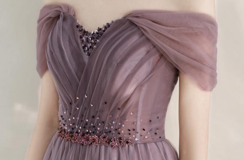 Light Purple Sweetheart Off ShoulderTulle A-line Formal Dress, Purple ...