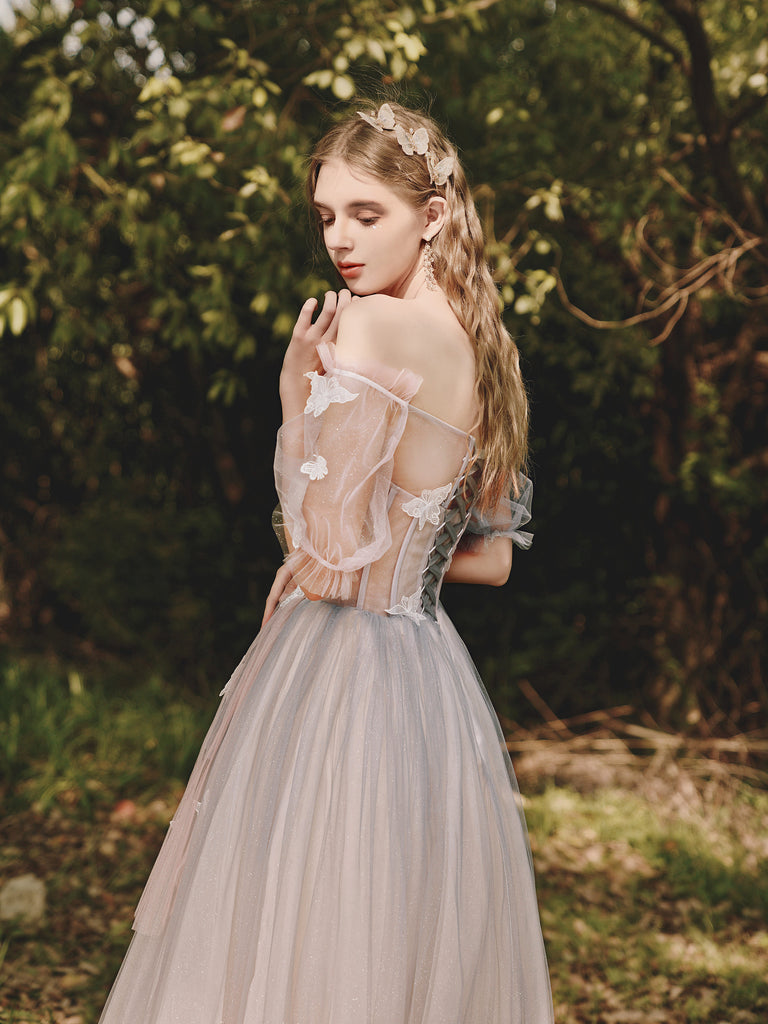 Pink Tulle Gradient Short Sleeves Formal Dress Party Dresses, Pink Swe ...