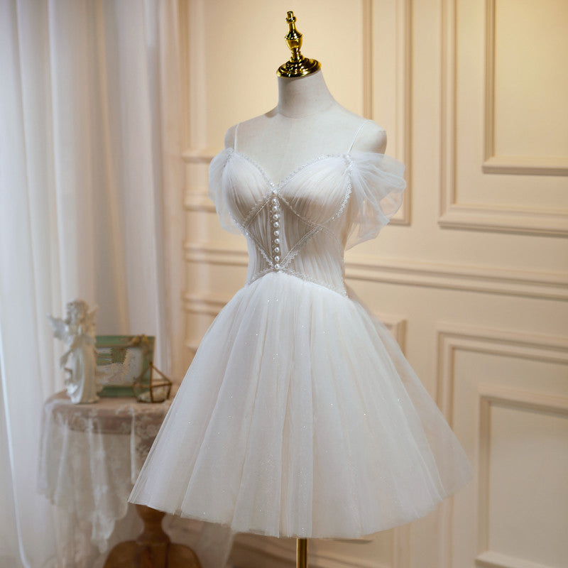Lovely Off Shoulder Knee Length Prom Dress Ivory Homecoming Dresses
