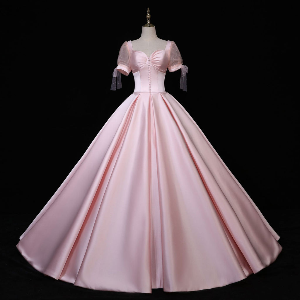 Pink Satin Long Sweetheart Formal Dress, Pink Sweet 16 Party Dress ...