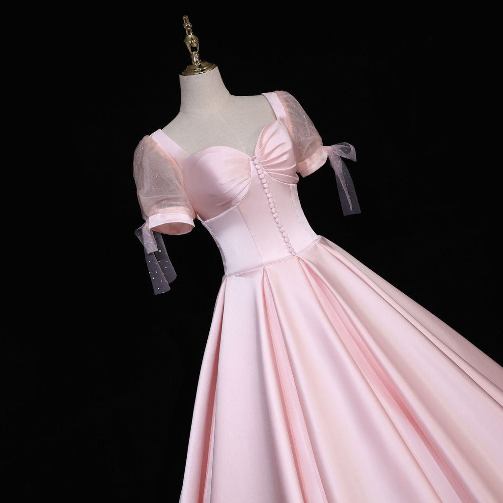 Pink Satin Long Sweetheart Formal Dress, Pink Sweet 16 Party Dress ...