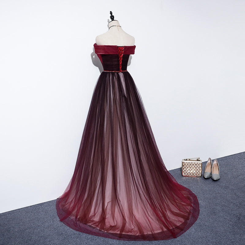 Beautiful Dark Red Gradient Sweetheart Wedding Party Dress, A-line Eve ...