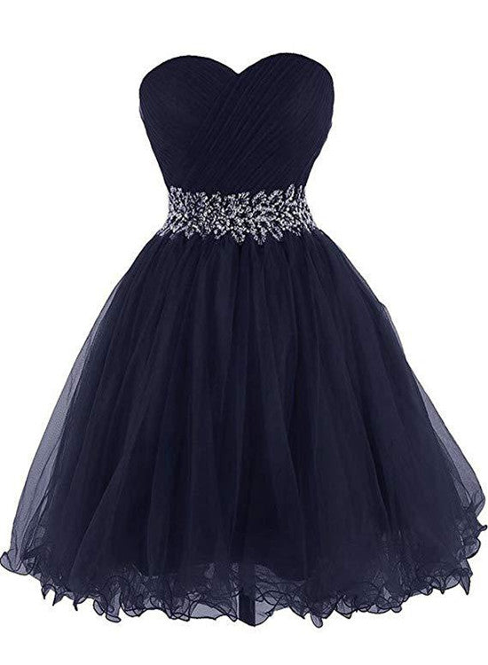 Cute Navy Blue Sweetheart Beaded Homecoming Dress, Short Prom Dress ...