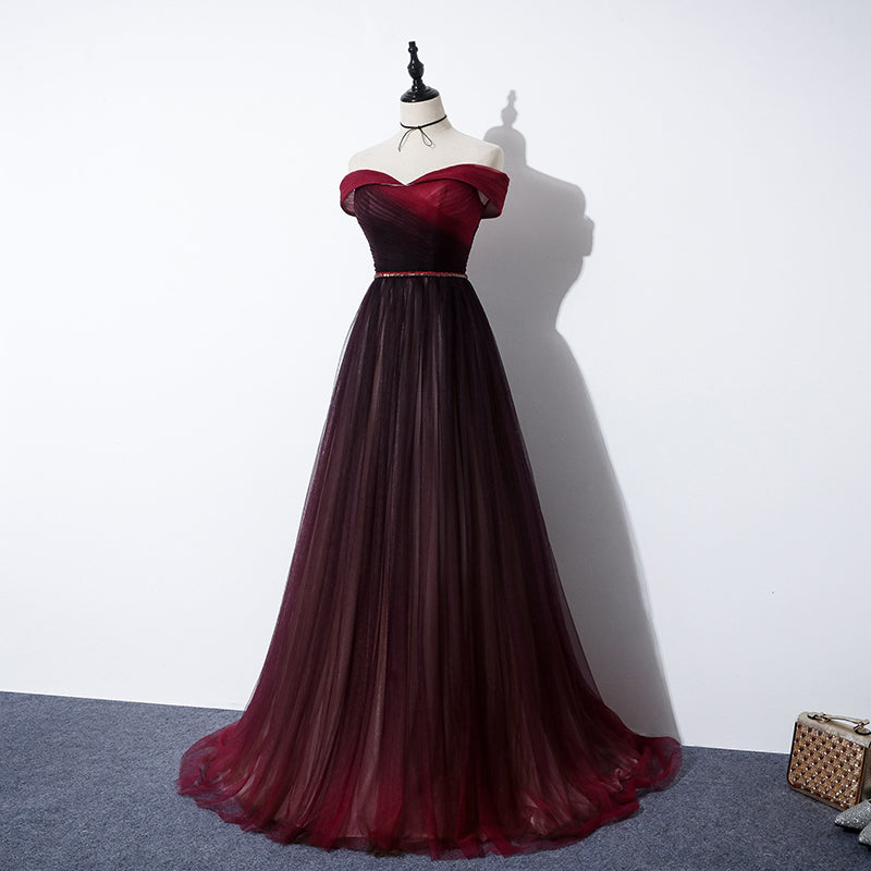 Beautiful Dark Red Gradient Sweetheart Wedding Party Dress, A-line Eve ...