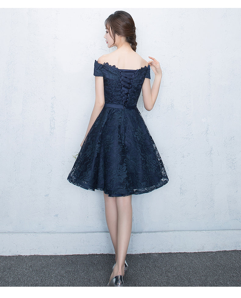 Lovely Blue Lace Short Party Dress, Lace Formal Dress – Cutedressy