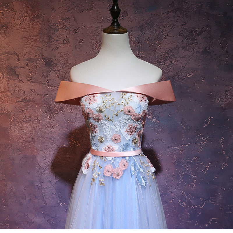 Beautiful Light Blue Off Shoulder Party Dress, Blue Prom Dress – Cutedressy