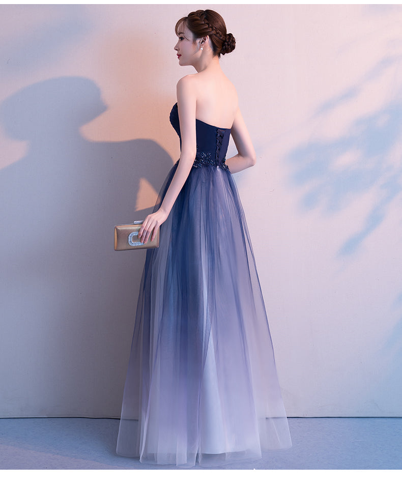 Blue Tulle Gradient Long Evening Dress Party Dress, A-line Tulle Bride ...