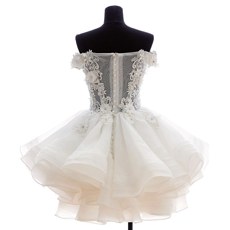 Cute Organza Short Party Dress with Lace Applique, Graduation Dress ...