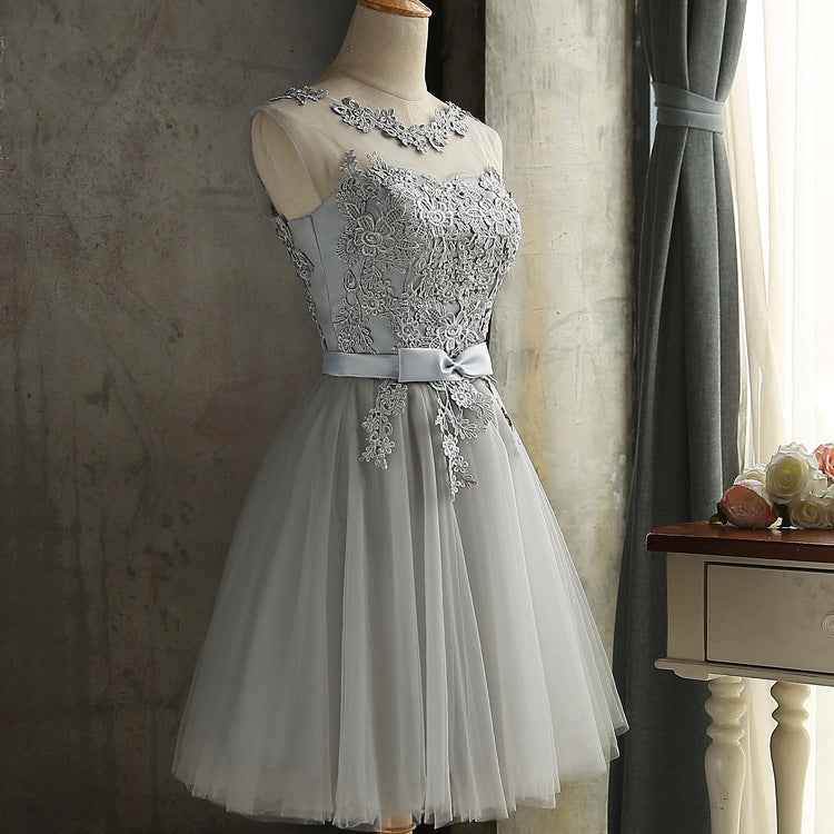 Beautiful Light Grey Tulle Short Party Dress, Grey Short Prom Dress Pa ...