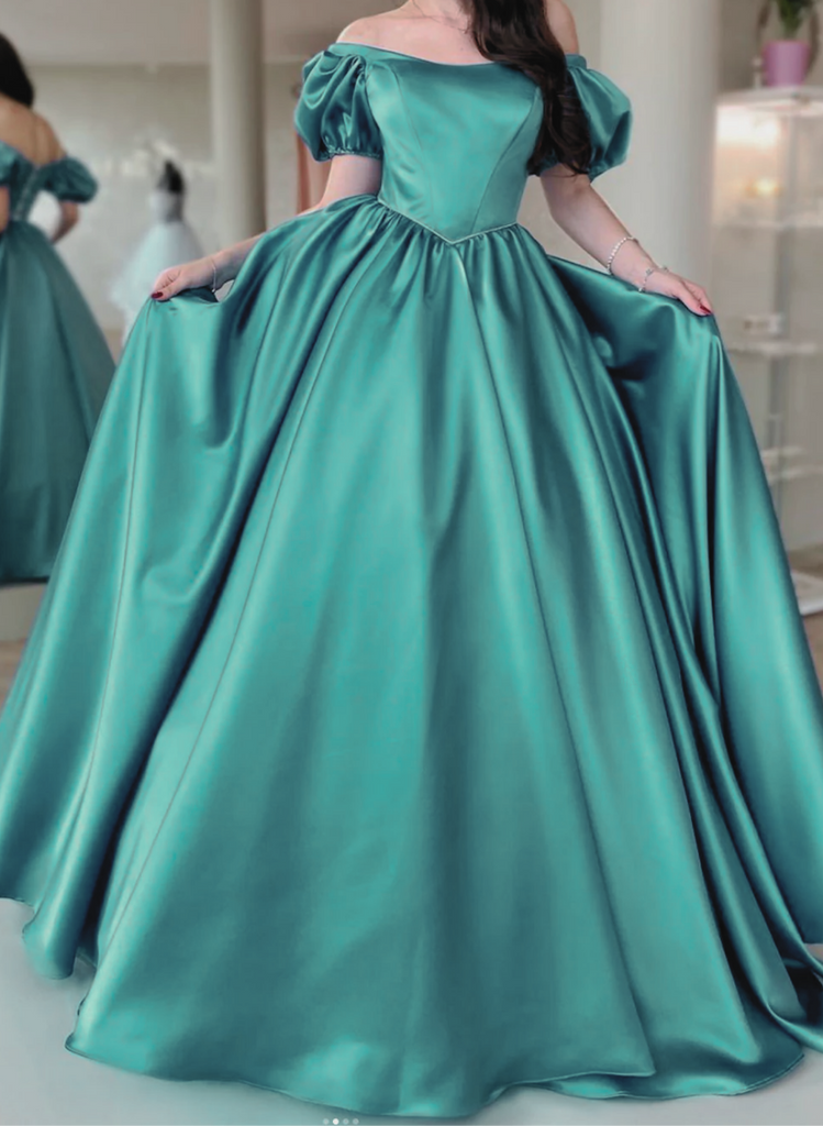 Green Satin Lace-up Back Long Party Dress, Green A-line Prom Dress ...